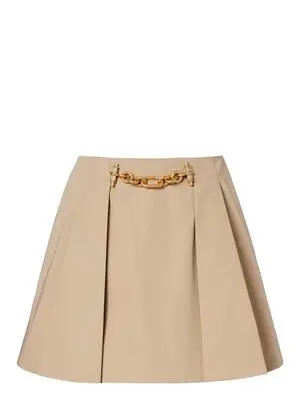 Balmain Pleated Cotton Gabardine Miniskirt - Beige