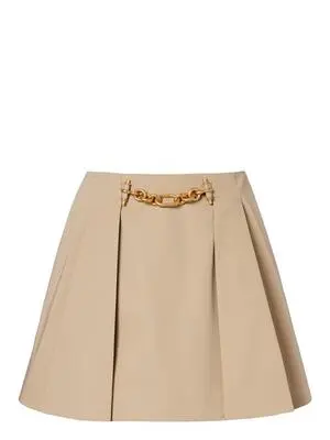 Balmain Pleated Cotton Gabardine Miniskirt - Beige