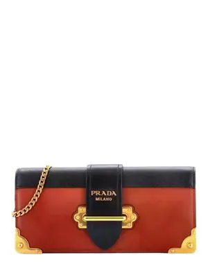 Prada Cahier Chain City Calf And Saffiano Clutch Bag - Red
