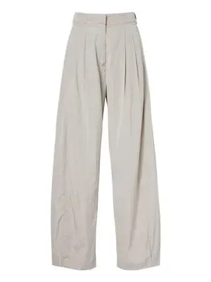 THE ROW Pleated Silk-blend Wide-leg Trousers - Grey
