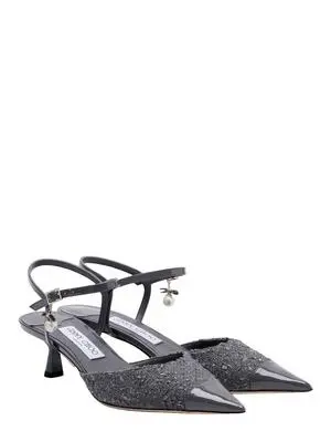 JIMMY CHOO Aren Tweed And Leather Slingback Pumps - Grey