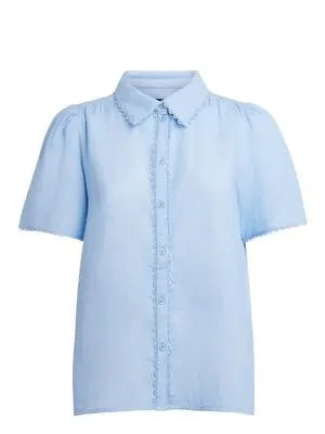 ME+EM Cotton Cheesecloth Blouse - Blue