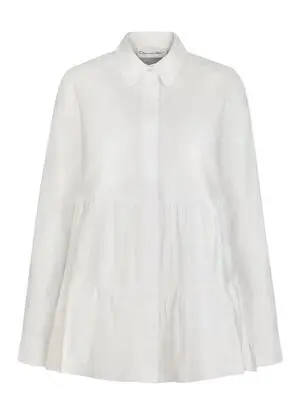 Oscar De La Renta Tiered Cotton Poplin Blouse - White