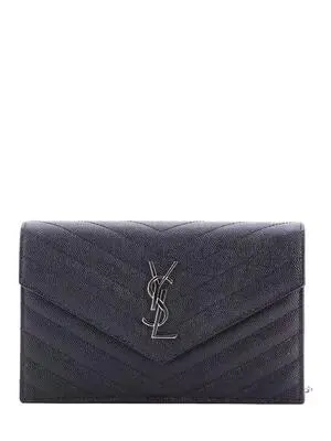 Saint Laurent Classic Monogram Wallet On Chain Matelasse Chevron Leather - Black