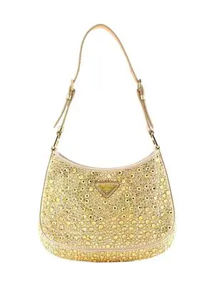 Prada Cleo Shoulder Bag Crystal Embellished Satin - Neutrals