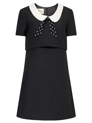 Valentino Garavani Contrast-collar Wool-silk Mini Dress - Nero Betulla