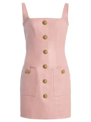 Balmain Buttoned Lambskin Mini Dress - Pink