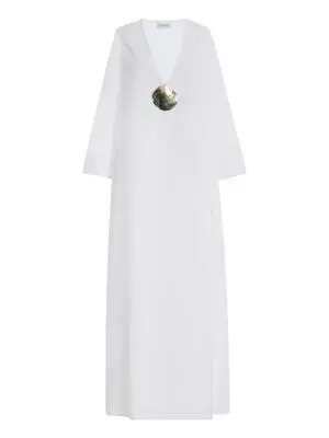 SLOAN Shell-detailed Cotton Voile Maxi Kaftan Dress - White