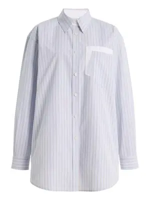 Lafayette 148 New York Aurora Stripe Cotton Oversized Shirt - Blue