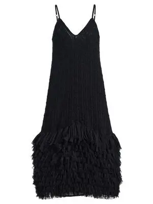 Lafayette 148 New York Hand-embellished Fringe Cotton-silk Slip Dress - Black