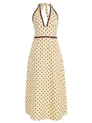 Posse Bowie Polka-dot Linen-cotton Midi Halter Dress - Yellow
