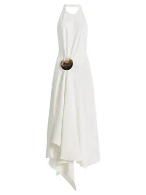 SLOAN Crepe Asymmetric Halter Midi Dress - Ivory