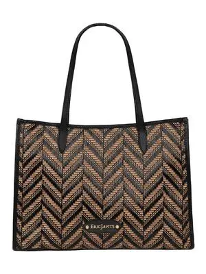 Eric Javits Raffia And Leather Tote Bag - Black Mix