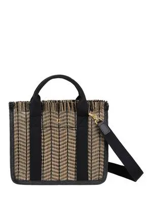 Eric Javits Woven Raffia And Canvas Tote Bag - Black Mix