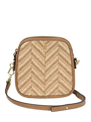 Eric Javits Alli Raffia Crossbody Bag – Color, Woven Raffia With Calf Leather Strap, Zip Top Closure, Microfiber Suede Lining - Peanut