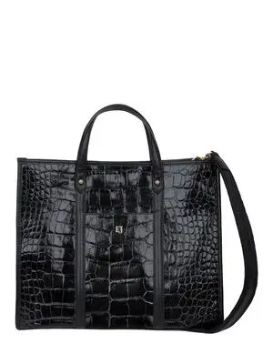 Eric Javits Tata Embossed Calf Leather Tote Bag - Black