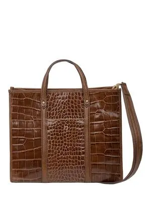 Eric Javits Tata Embossed Calf Leather Tote Bag - Toast