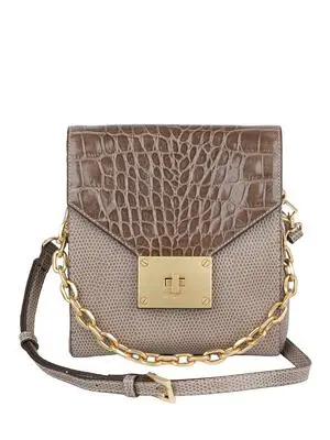 Eric Javits Livia Embossed Calf Leather Crossbody Bag - Taupe
