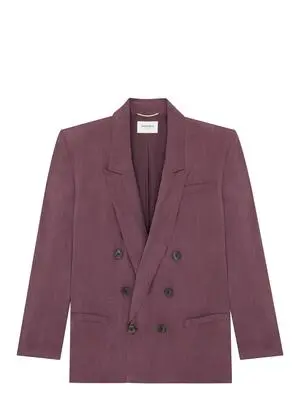 Saint Laurent Double-breasted Jacket In Silk Habotai - Aubergine