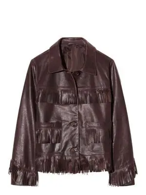 NILI LOTAN Lazare Fringe Leather Jacket - Dark Brown