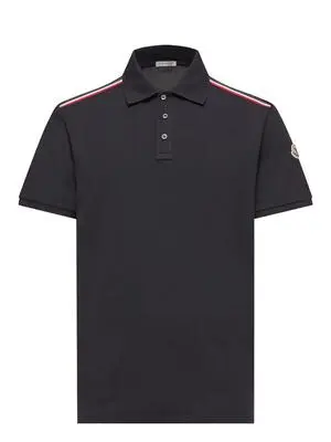 Moncler Tricolor-trimmed Cotton Piquet Polo Shirt - Blue
