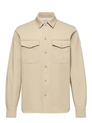 Moncler Cotton Blend Gabardine Long Sleeve Shirt - Beige