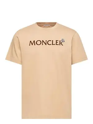 Moncler Flocked Logo Cotton T-shirt - Beige