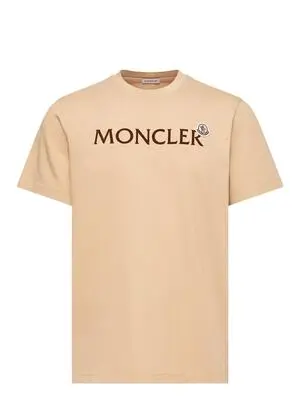 Moncler Flocked Logo Cotton T-Shirt Beige