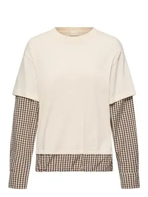 Moncler Layered Vichy Cotton Blend T-shirt - Beige