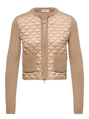 Moncler Geometric-quilted Padded Zip-up Cardigan - Beige