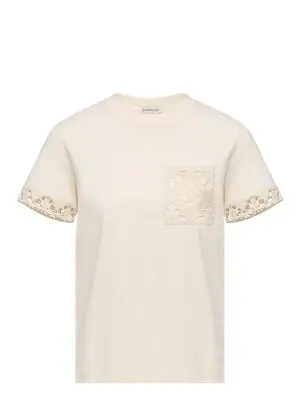 Moncler Macramé-trimmed Cotton T-shirt - White
