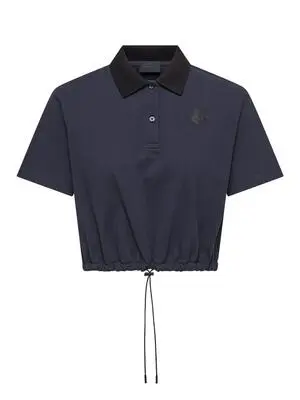 Moncler Cropped Cotton Piquet Polo Shirt - Blue
