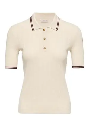 Moncler Rhombus & Logo Pattern Cotton Polo Shirt White