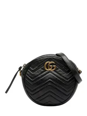 Gucci Mini GG Marmont Matelassé Leather Round Crossbody Bag Black