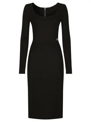 Dolce & Gabbana Milano Rib Calf-length Dress With Dg Logo - Black