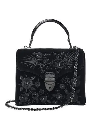 ASPINAL OF LONDON Midi Velvet Embroidered Mayfair Top-handle Bag - Black