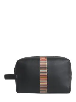 Paul Smith Leather Wash Bag With Signature Stripe - Black