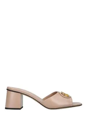 Valentino Garavani Leather Vlogo Mules - Nude