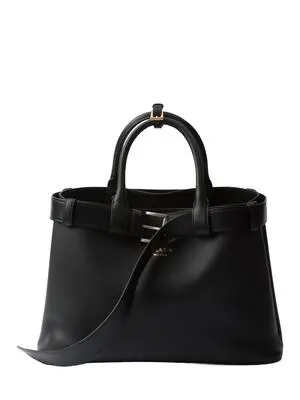 Prada Medium Leather Buckle Tote - Black