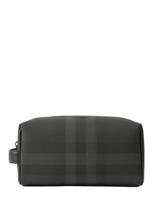 Burberry Leather-trim Check Wash Bag - Grey
