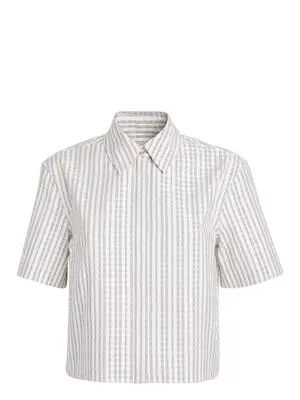 Agnona Striped Cotton-silk Cropped Shirt - Grey