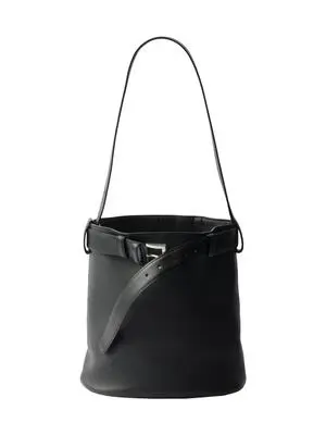 Prada Leather Buckled Bucket Bag - Black