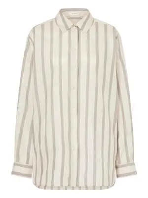 THE ROW Sisilia Oversized Pinstriped Silk-twill Shirt - Neutrals