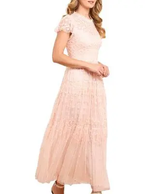 NEEDLE & THREAD Clover Short Sleeve Ankle Gown Opal