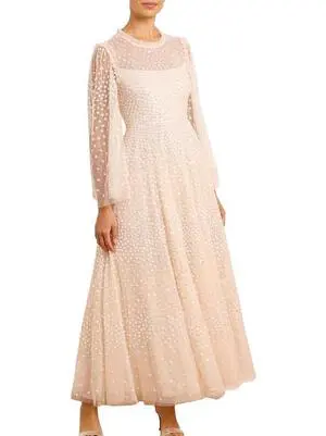 NEEDLE & THREAD Scatter Dot Ankle Gown - Cream
