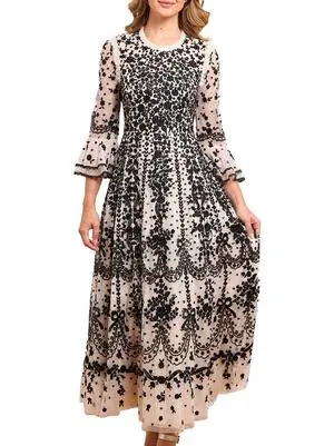 NEEDLE & THREAD Adeline Round Neck Maxi Dress - Cream/graphite