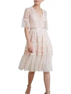 NEEDLE & THREAD Midsummer Lace Midi Dress - Champagne/ballet Slipper