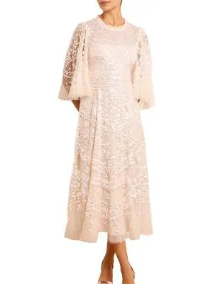 NEEDLE & THREAD Sequin Ballerina Dress - Cream/dusk Pink