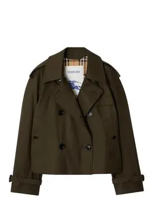 Burberry Cropped Tropical Gabardine Mayfair Trench Jacket - Green Green