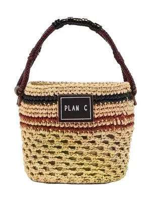 Plan C Woven Bucket Bag With Logo Patch - Neutrals
